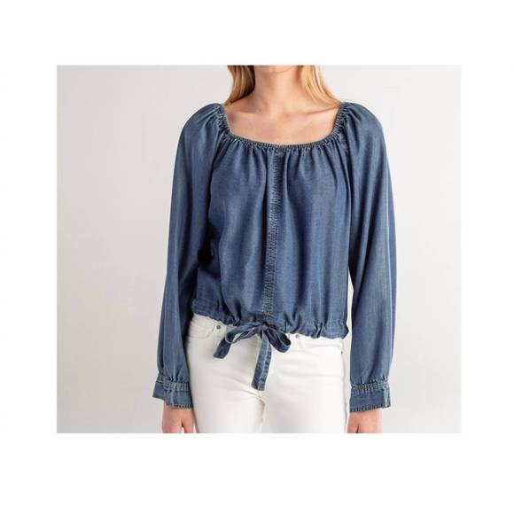 Red Haute | Tops | New Red Haute Tie Hem Top In Denim | Poshmark